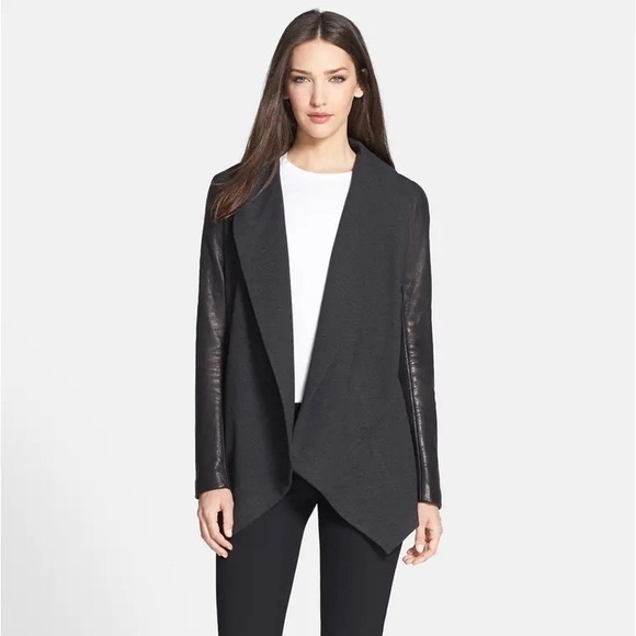 Theory | Jackets & Coats | Theory Black Open Front Draped Leather ...